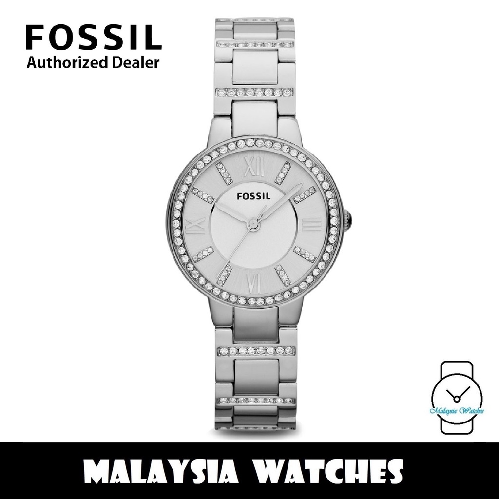 (OFFICIAL WARRANTY) Fossil ES3282 Virginia Three Hand Silver Stainless ...