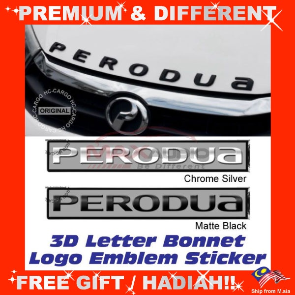 PERODUA Car Hood Emblem Logo Premium 3M Bonnet Trunk 3D Wording ...