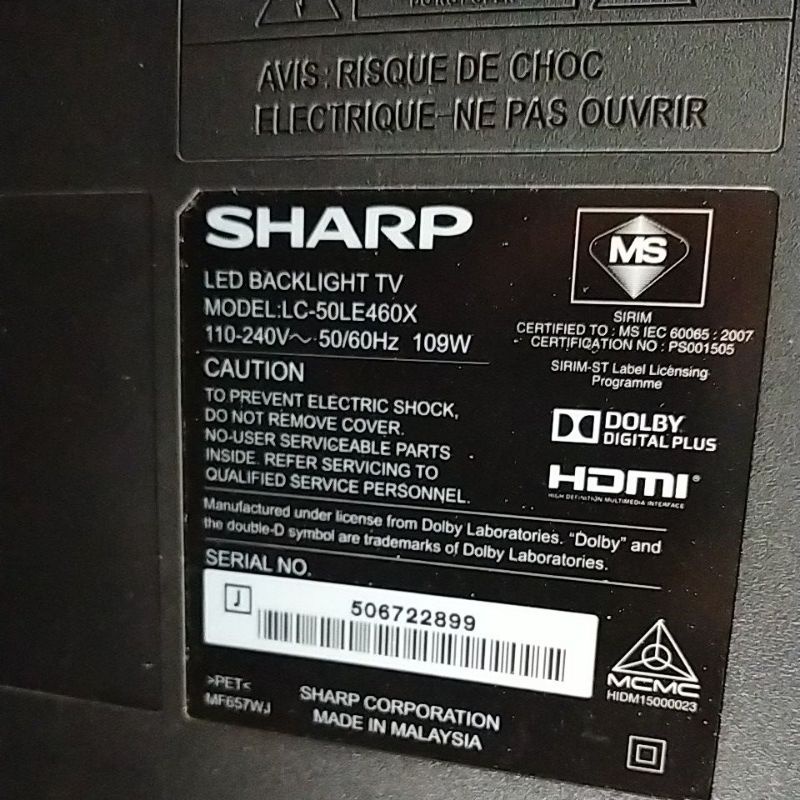 🇲🇾LC-50LE460X Sharp 50" Mainboard / Powerboard / T-Con board TV Spare ...