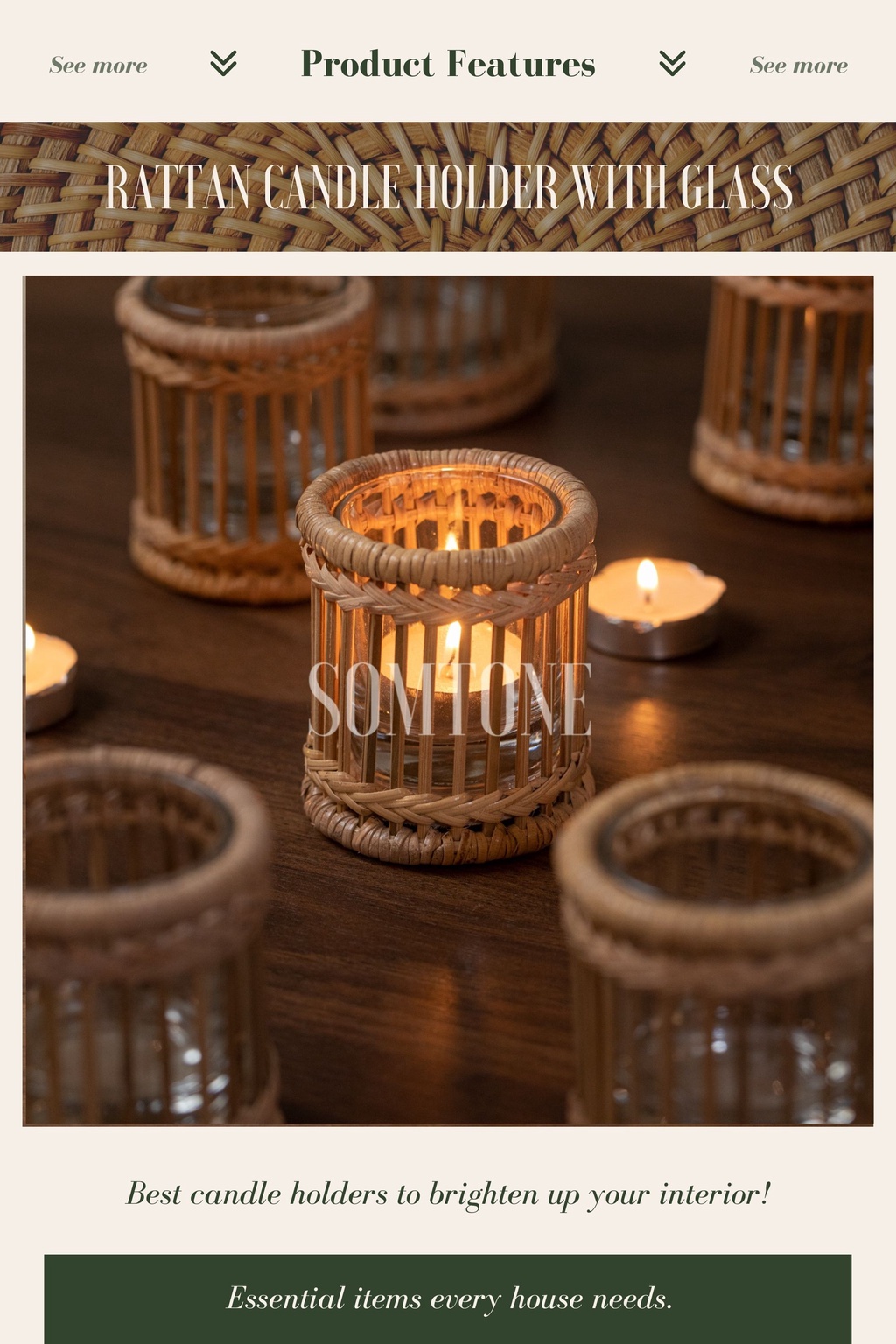 (Free Glass) Rattan Tealight Candle Holder / Rotan Lilin Bekas dalam ...