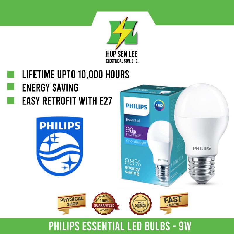PHILIPS ESSENTIAL LED BULB (9W 3000K / 9W 6500K) / LAMPU LED PHILIPS 9 ...