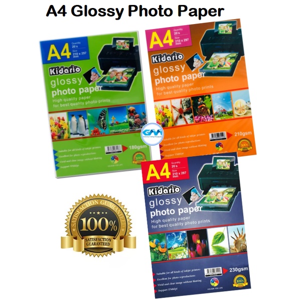 Kidario A4 Glossy Photo Paper (20sheets) 180gsm / 210gsm / 230gsm ...