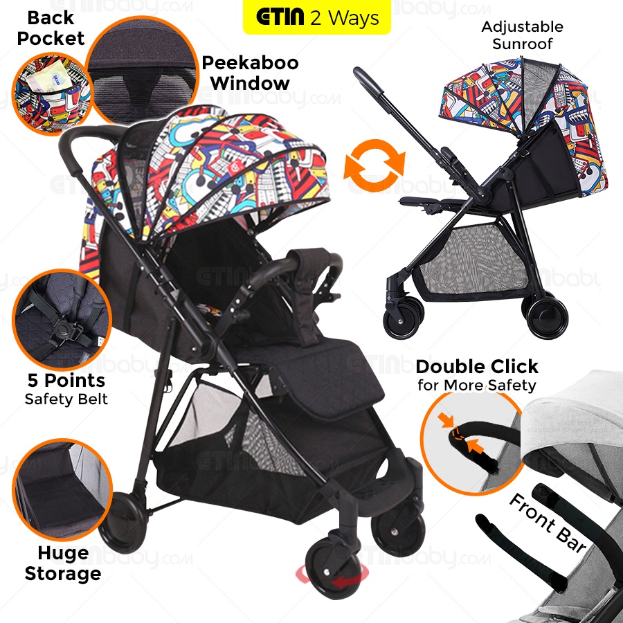2 Way Baby Stroller Foldable Lightweight Newborn Travel Trolley Bayi ...