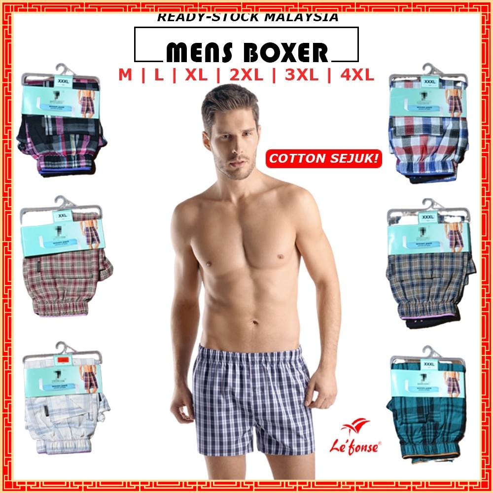 MEN BOXER with HANGER 1PCS Cotton Woven Underwear Brief Seluar Pendek ...