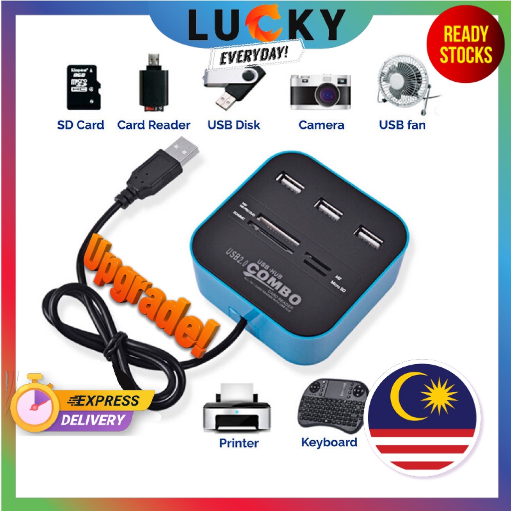 3-Port USB HUB Card Reader Multi Combo Support Micro SD TF M2 MS SDHC ...