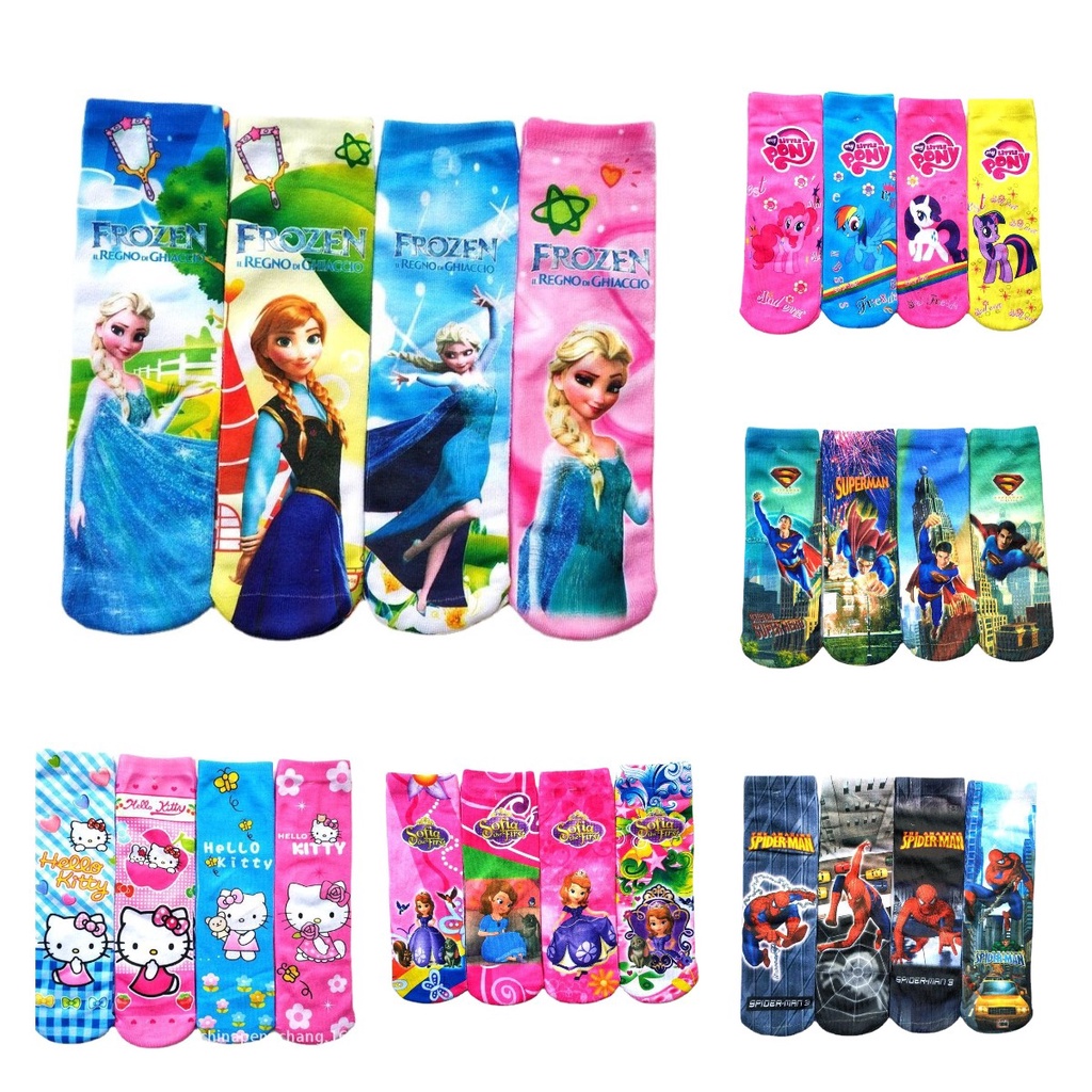 Kids Socks 4 Pairs Set Cartoon Frozen Children Girl Boy Middle Socks ...