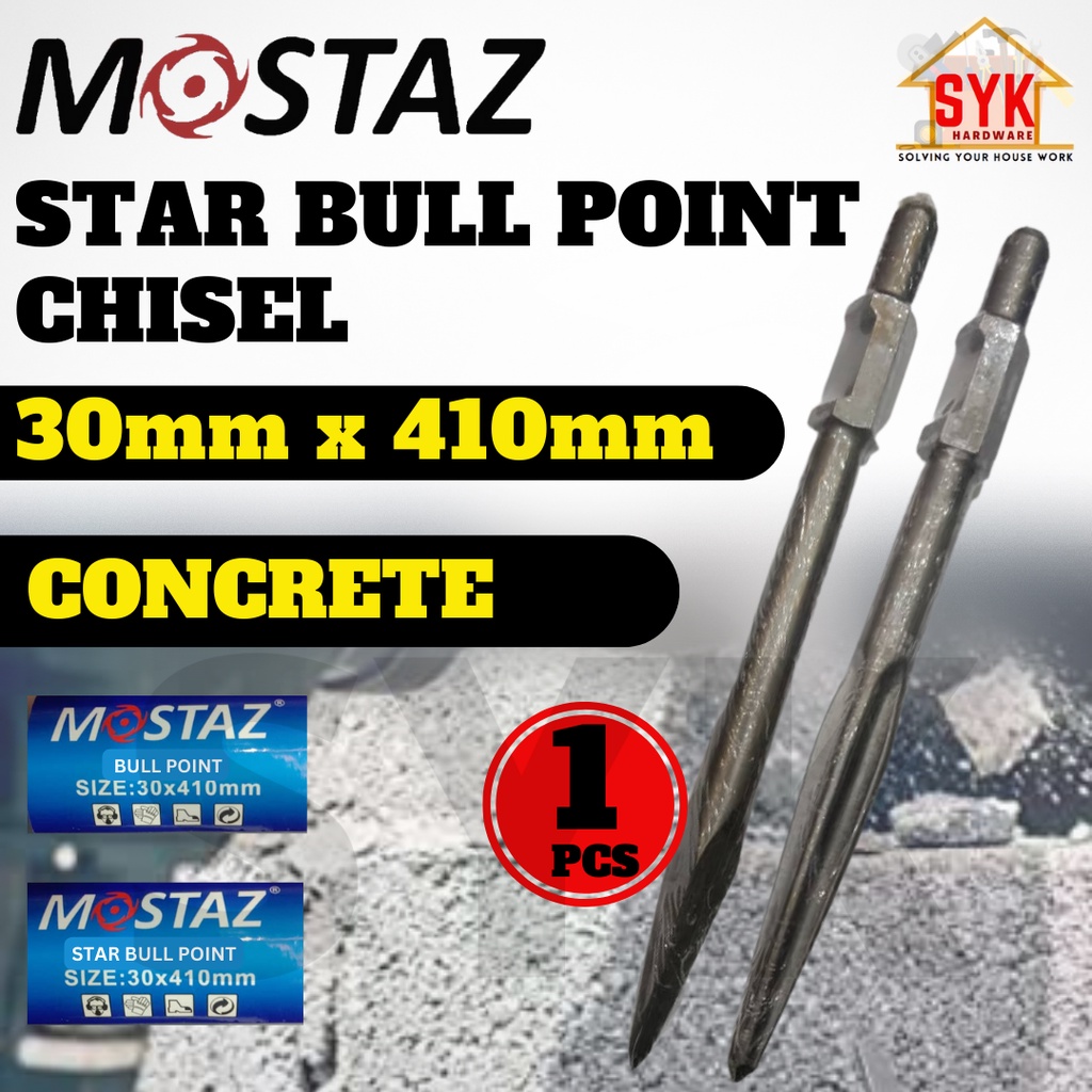 SYK Mostaz 30mm x 410mm 1Pcs Star Bull Point Chisel Bull Chisel Concreate Break Hacking Chisel ...