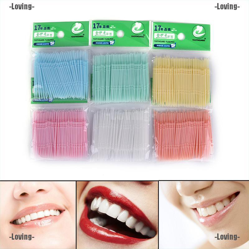 Loving 100Pcs Plastic Picks Oral Hygiene 2 Way Interdental Brush Tooth ...