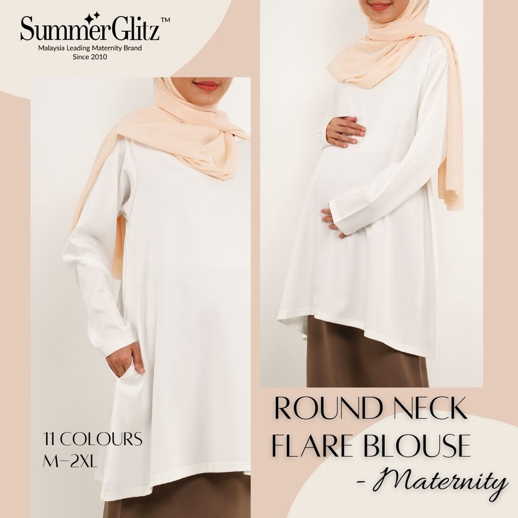 SummerGlitz Maternity Round Neck Flare Blouse Pregnant Clothes ...