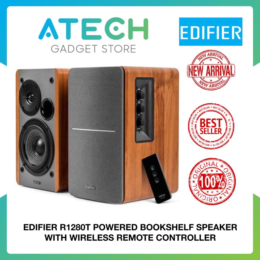 Edifier R1280T 2.0 Bookshelf Speaker, Side Controller, Wireless Remote ...