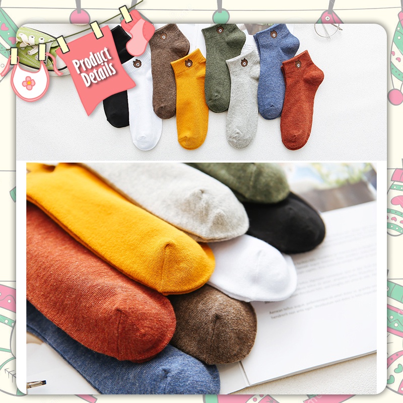 [LBH] Cute Bear Boat Socks Ladies Short Tube Polyester Cotton Socks ...