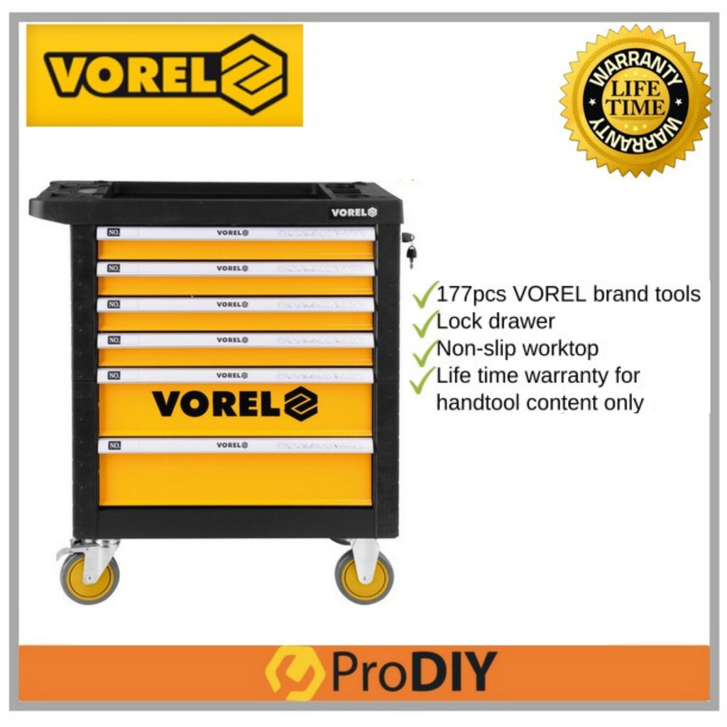VOREL YT-58540 6 Drawer Roller Cabinet Tools Chest Service Cart 177pcs ...