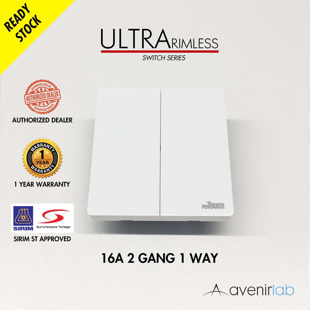 reTouch Ultra Rimless 2 Gang 1 Way 16A Wall Switch Frameless SIRIM ...