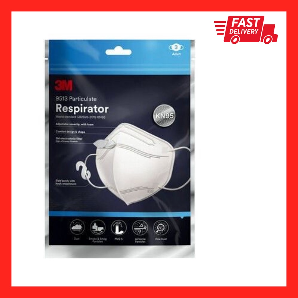 3M PARTICULATE RESPIRATOR KN95 (9513 WHITE) 1'S/3'S | Shopee Malaysia
