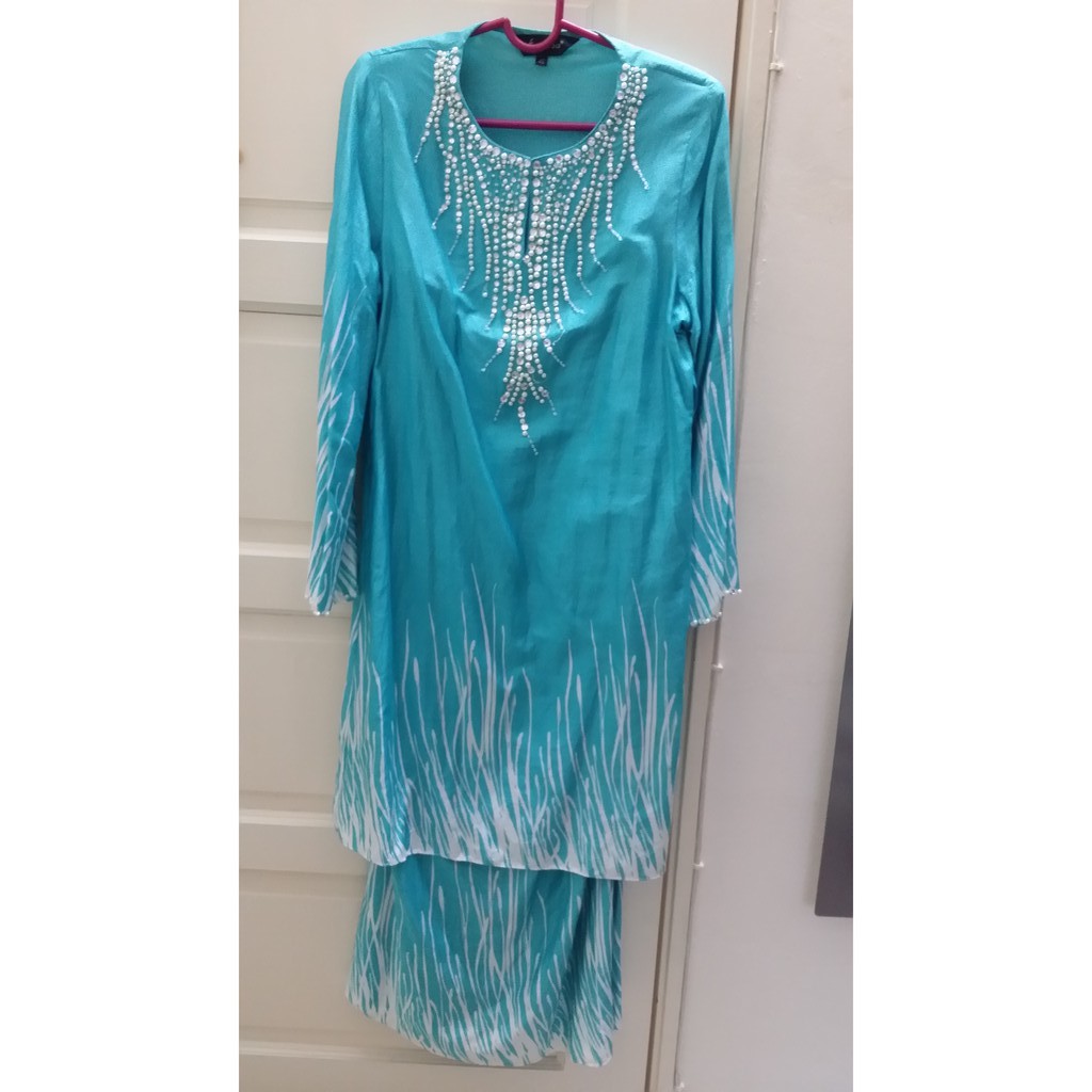 💥💥Preloved Baju Kurung Moden💥Manik Penuh💥Biru Air Laut💥💥 | Shopee Malaysia