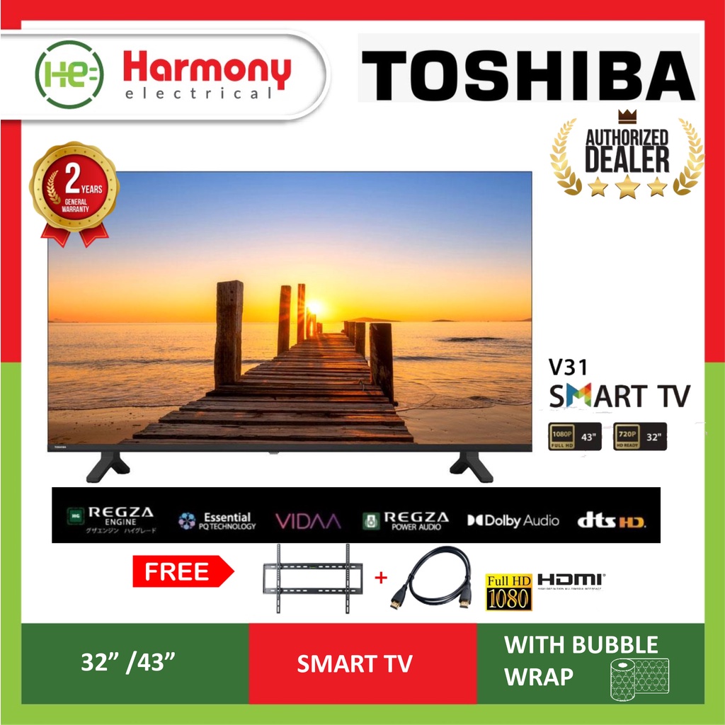 (FREE SHIPPING)TOSHIBA Smart TV 32V31LP ( 32" ) HD Ready / 43V31LP (43") Full HD VIDAA Bezel ...