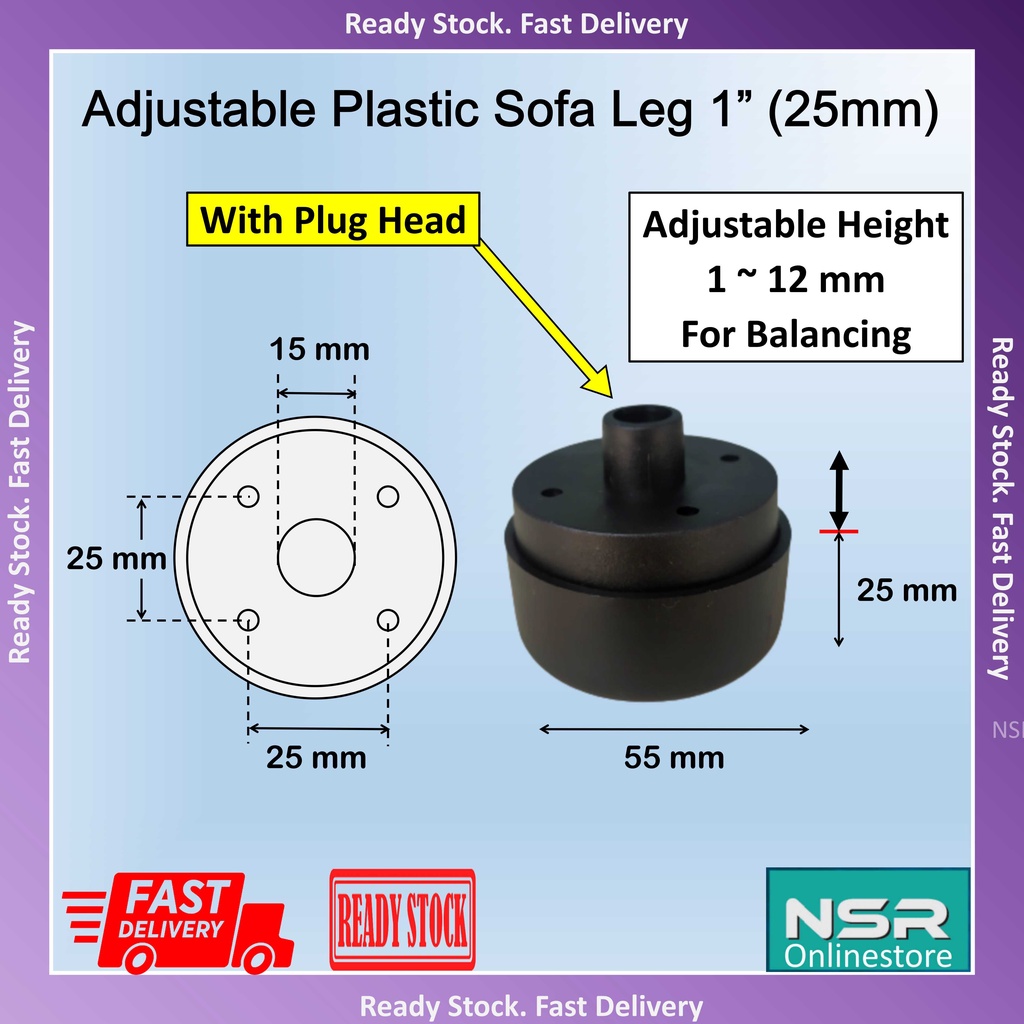 (4 pcs) 1" Adjustable Sofa Plastic Leg Furniture Leg Sofa Base Tapak ...