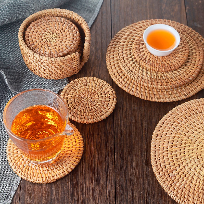 Rattan coaster tea set coffee table dining table mat tea ceremony ...