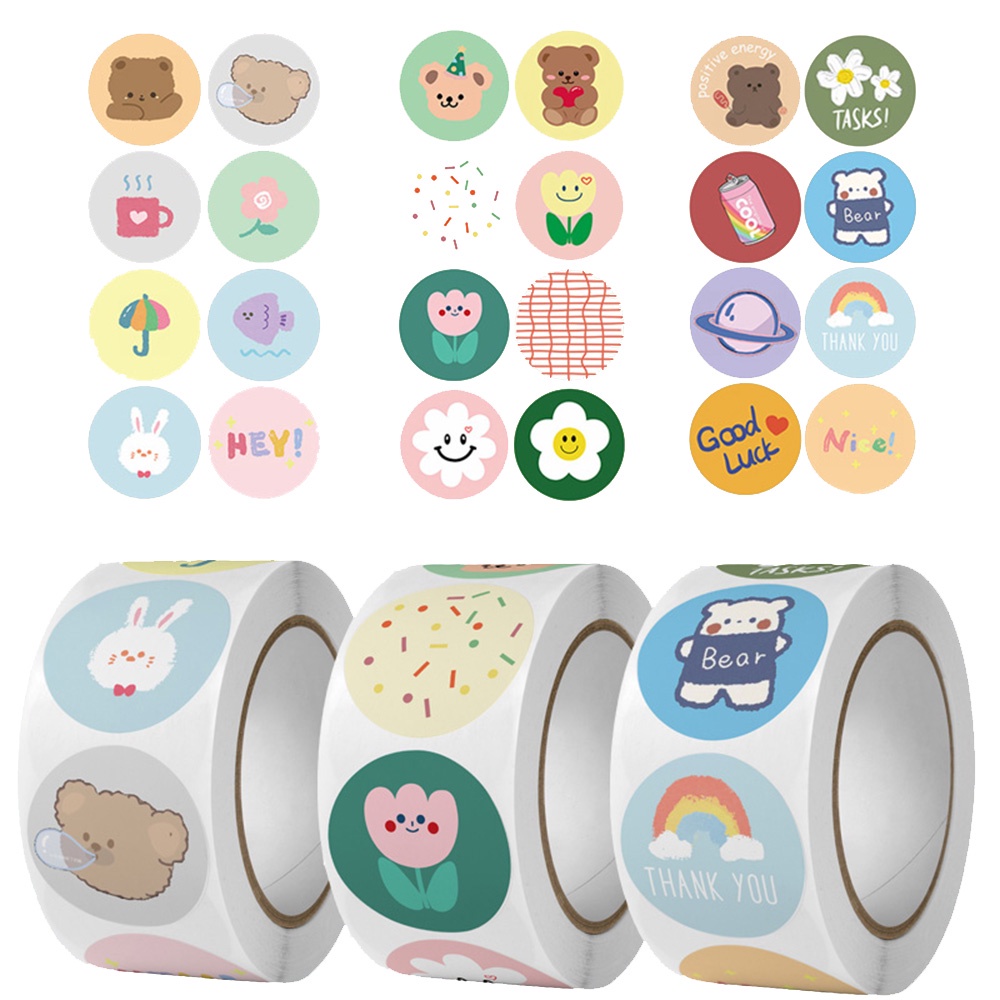 500pcs/Roll Cute Cartoon Thank You Stickers Round 1 Inch Children ...