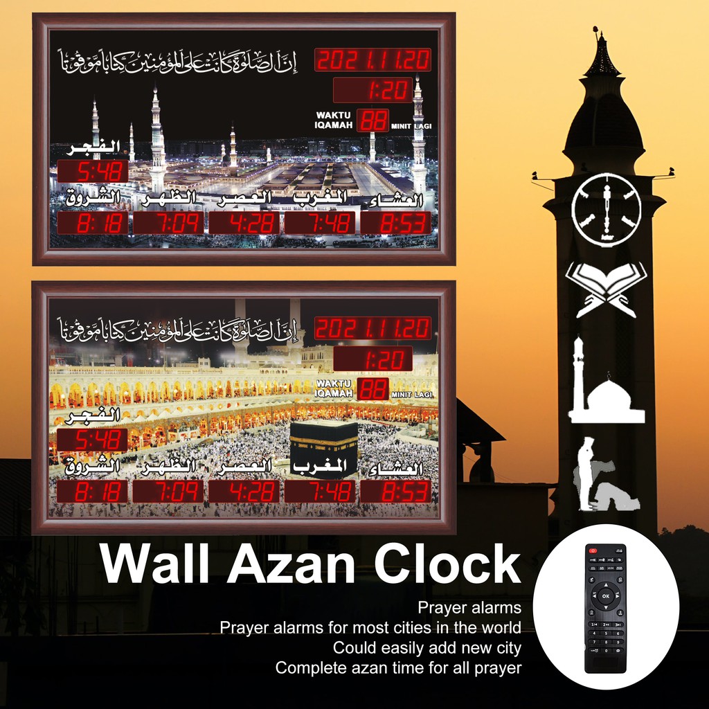 Jam Azan Digital (110cm x 60cm) Muslim Wall Table Digital Azan Clock ...