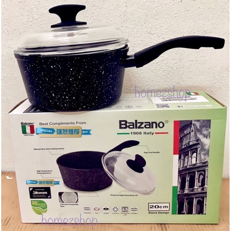 Balzano Non Stick Stone Sauce Pan c/w Glass Lid 20CM | Shopee Malaysia