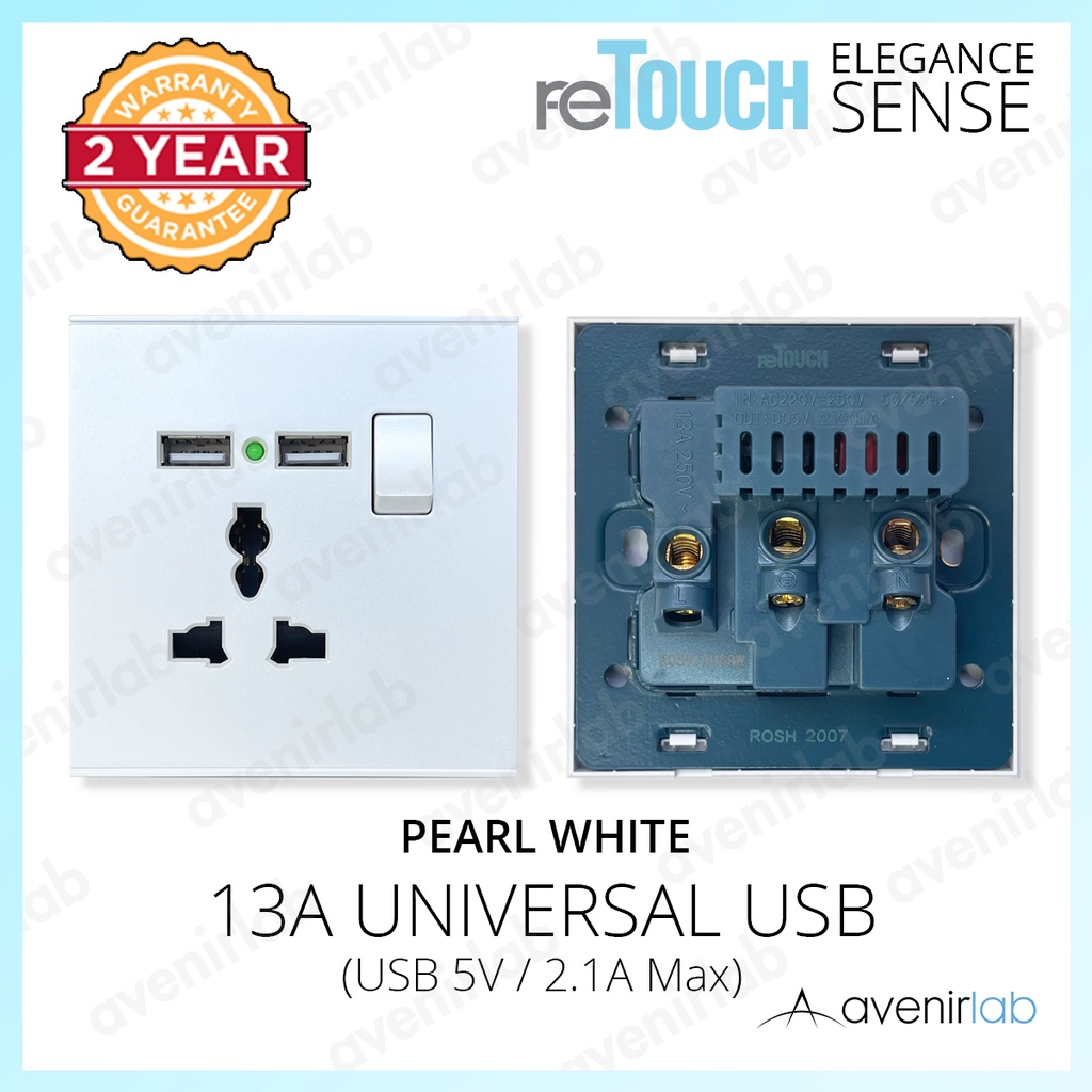 [PEARL WHITE] reTouch Switch Elegance Sense 13A Socket Flat Pin ...