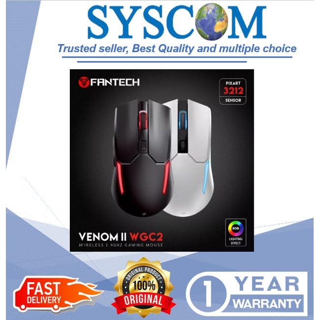 Fantech WGC2 Venom II 2400 DPI Wireless 2.4GHz Rechargeable Pro Gaming ...