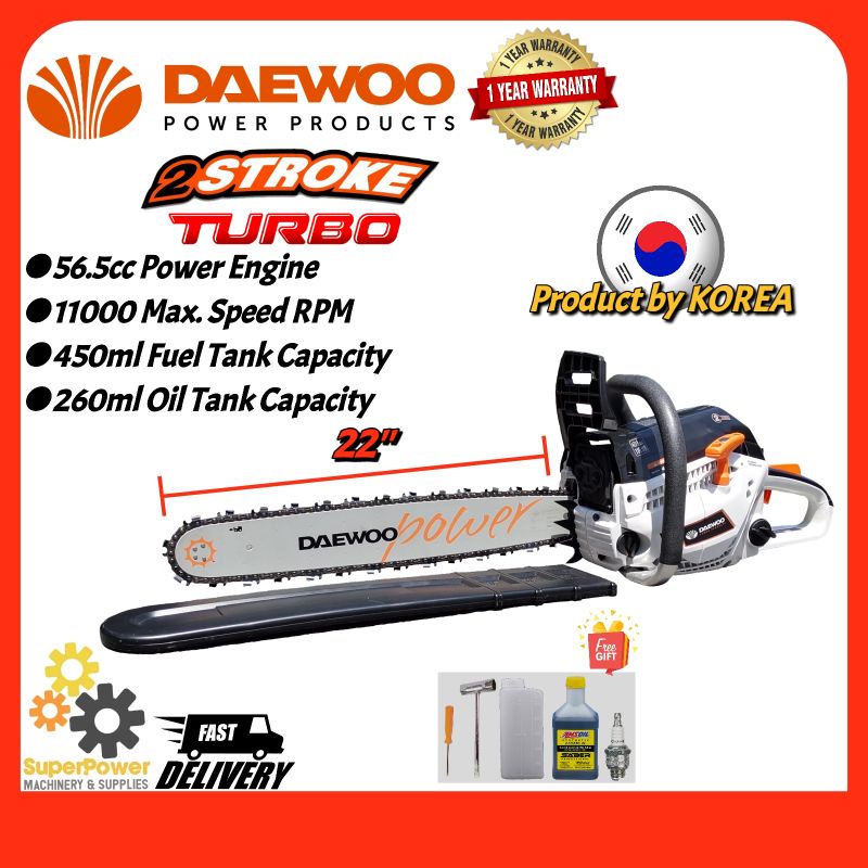 DAEWOO KOREA DACS5822PRO 56.5cc 22'' 2-Stroke Gasoline Chain Saw ...