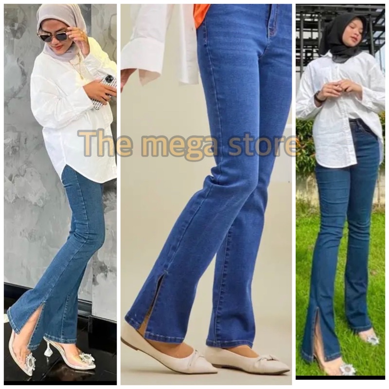 🇲🇾[BELAH TAPI POTONG]{)BOOTCUT JEANS FOR LADIES KAIN DENIM BERGETAH ...