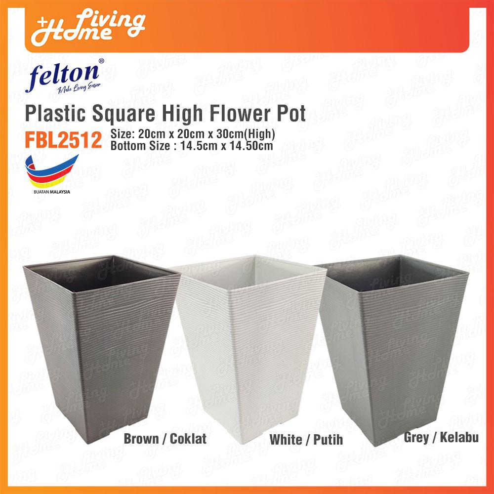 Square High Plastic Flower Pot Pasu Bunga Plastik Tinggi Diameter 20cm ...