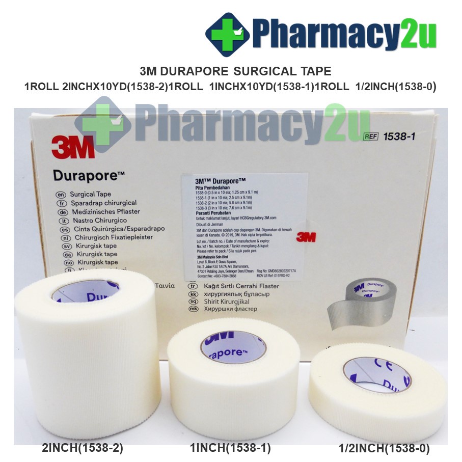1 ROLL 3M DURAPORE SURGICAL TAPE 1/2"INCHX10YD/1"INCHX10YD/2"INCHX10YD ...