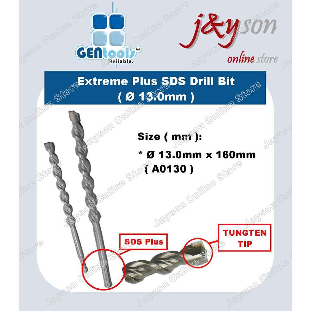 [ PIECE ] Ø 13mm­­ GENTOOLS Extreme Plus Drill Bits SDS ( 160mm ) mata bor hardware | Shopee ...