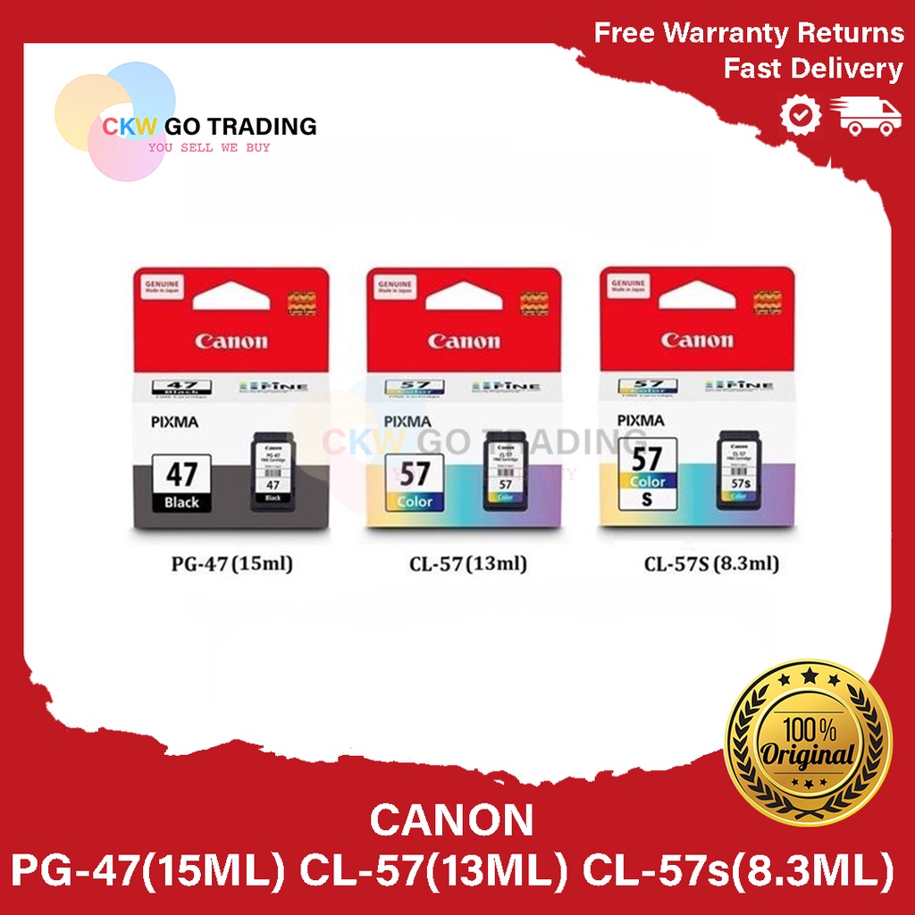 ORIGINAL CANON PG-47 PG 47 PG47 BLACK CL-57 CL 57 COLOR CL-57S COLOR ...
