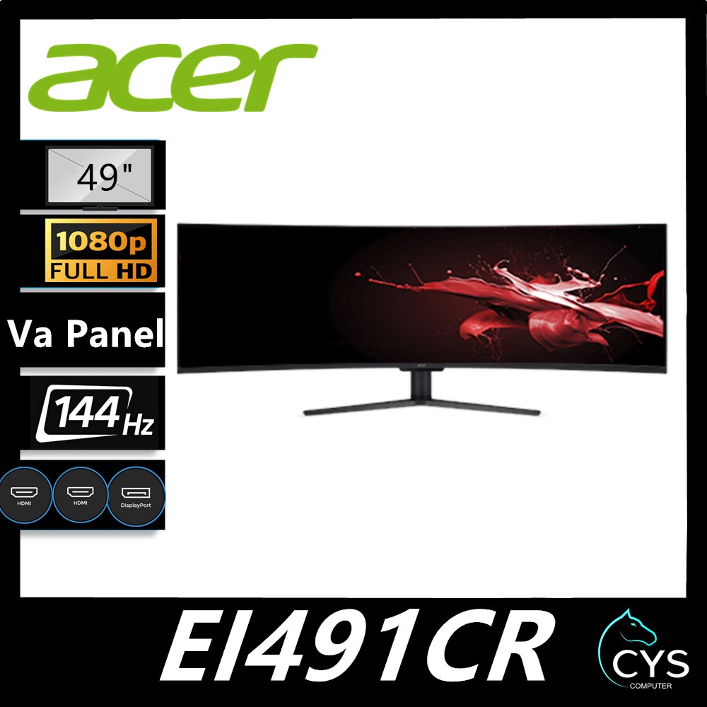 ACER EI491CR PBMIIPX 49" ULTRAWIDE CURVED FULL HD 4MS 144HZ FREESYNC ...
