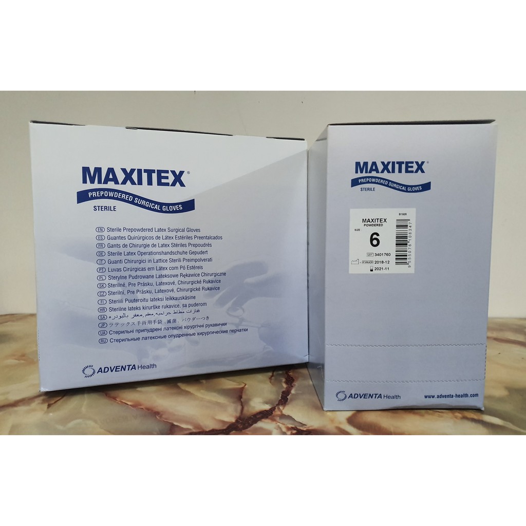 Adventa Maxitex Sterile Surgical Gloves, Powdered, 50 pairs/box (6.0/6. ...
