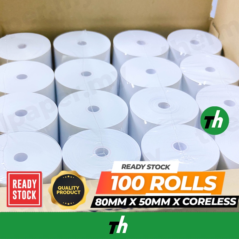 Thermal Paper 80*50*Coreless (100 Roll/Box) Thermal Receipt Paper Roll ...