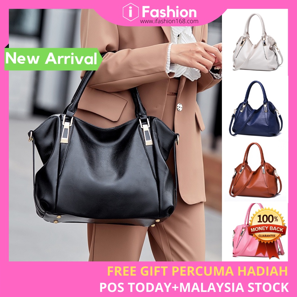 iFASHION READY STOCK Women Soft PU Leather Large Shoulder Boston Handbag Bag Wanita Beg Tangan ...