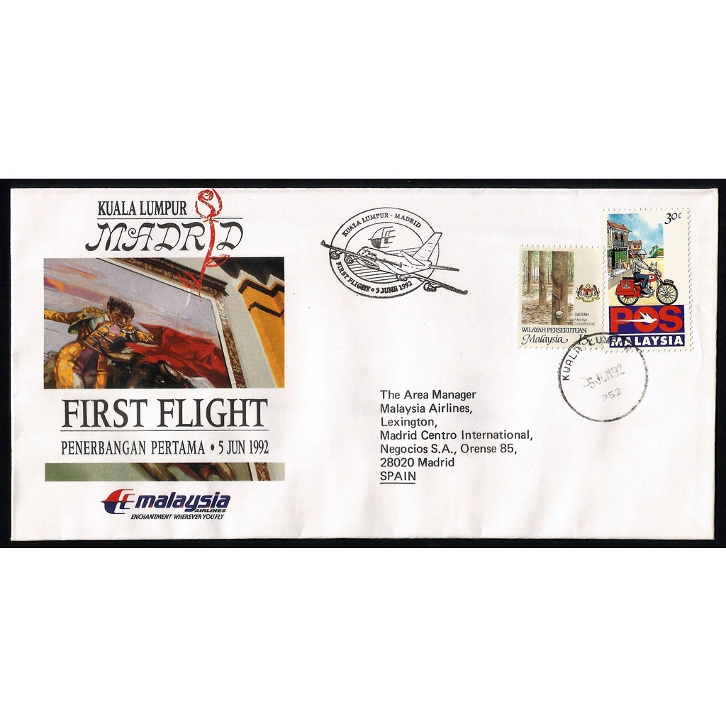 1992 MY Malaysia MAS First flight FDC to Madrid | Shopee Malaysia