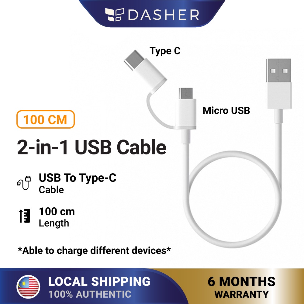 XIaoMI Mi 2 In 1 USB Cable Micro USB to Type C (100cm) | Shopee Malaysia