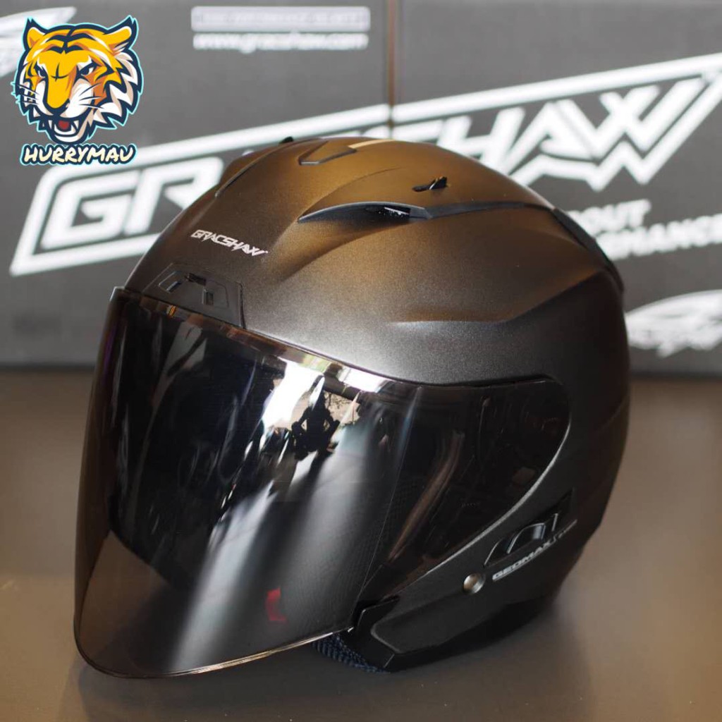 GRACSHAW DOUBLE VISOR HELMET🇲🇾 GEOMAX FLAT DARK GREY | Shopee Malaysia