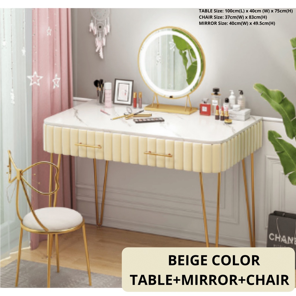 Meja Solek / Dresser Table / Dressing Table Set / SHIRO Ribbon Chair ...