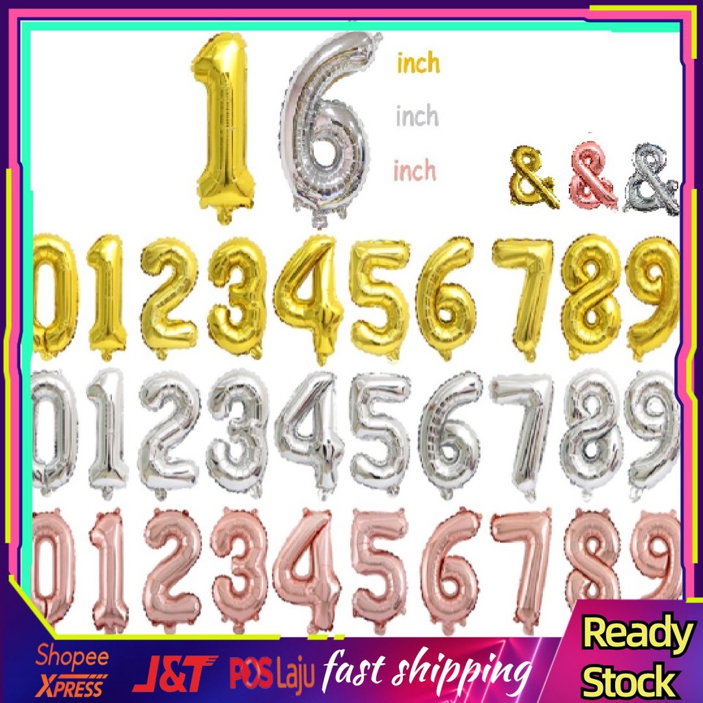 16inch Number foil balloon 0 to 9 Gold Silver color birthday party ...