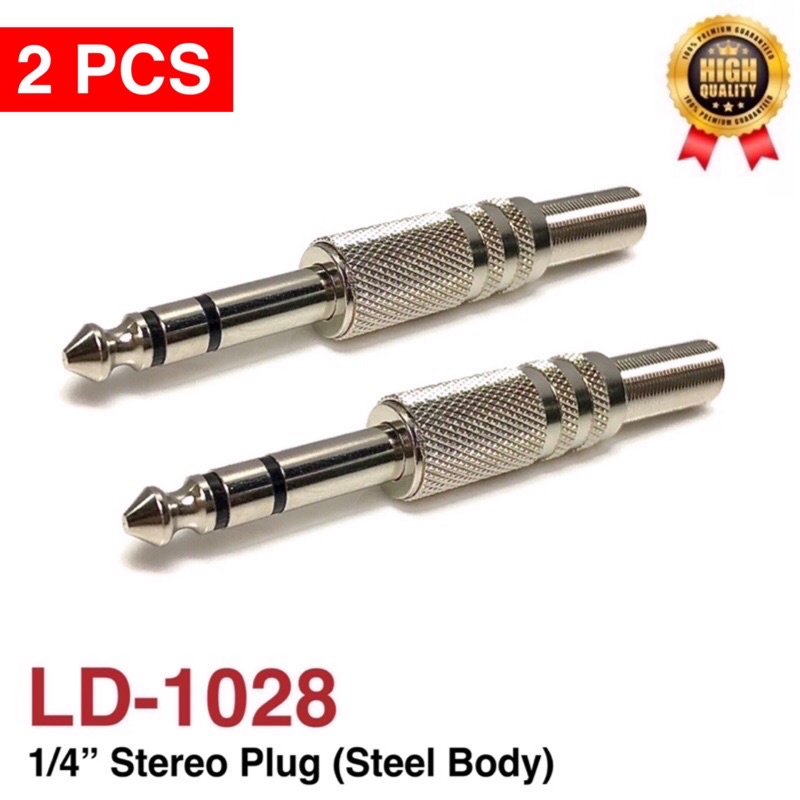 (2PCS) 1/4 Inch Stereo Mic Jack Plug Type 6.35MM Steel Body With High ...