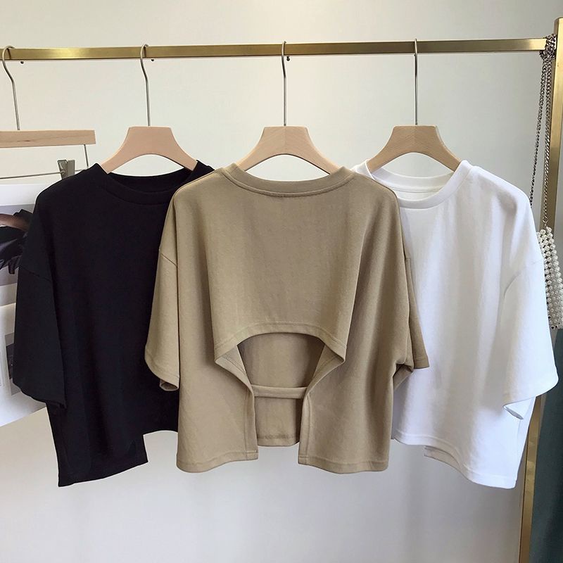 【M-5XL 40-120kg】 胖MM特大码300斤露背短款T恤女设计感小众韩版宽松辣妹短袖上衣潮 T-shirt fat bigsize oversize | Shopee Malaysia