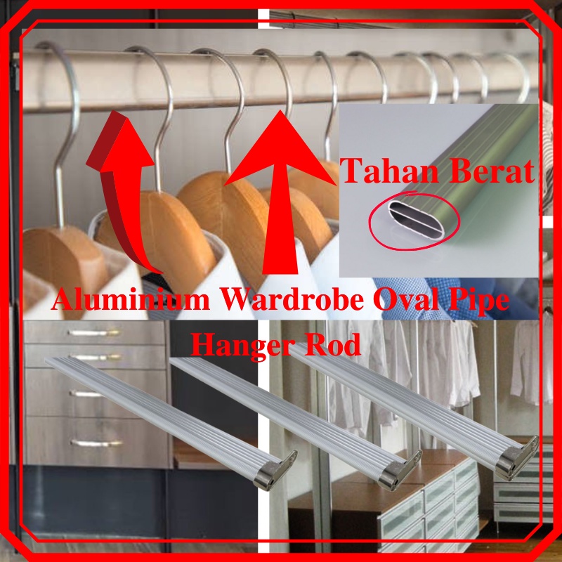 MAJU Aluminium Oval pipe Wardrobe Clothes Oval Pipe Hanger Rod 1pcs 1 ...