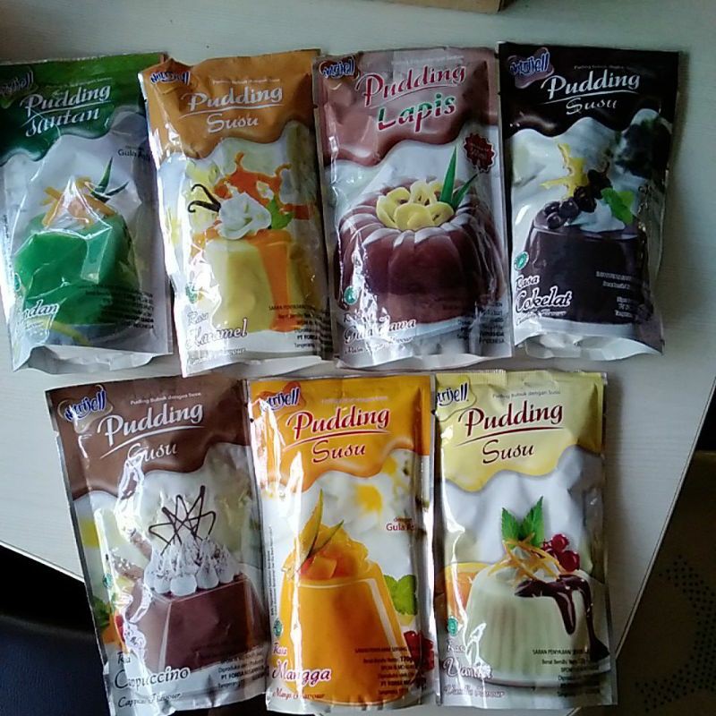 Nutrijell PUDDING Chocolate Mango Caramel Strawberry Vanilla PANDAN Vantelo Green Beans Java ...