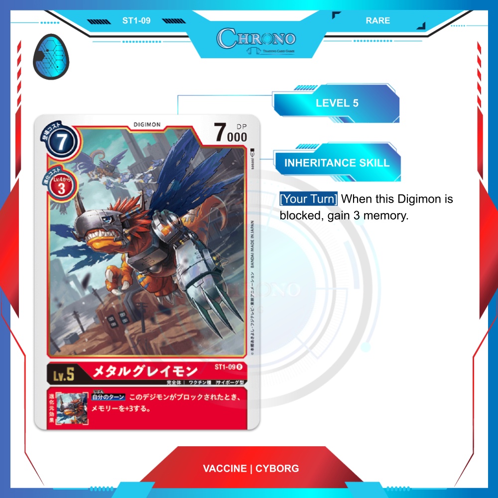 ST1-09 | MetalGreymon | Rare | Digimon Deck Card Single | Chrono TCG | Gaia Red | ST1 Deck | Red ...