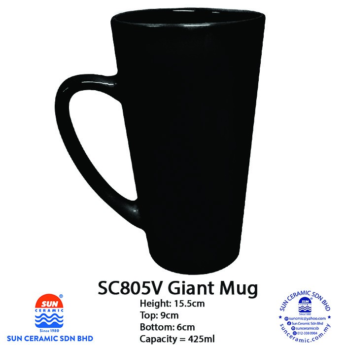 Black Colour Mug V Shape 425ml/Cawan Besar/Mug Besar/Giant Ceramic Mug ...