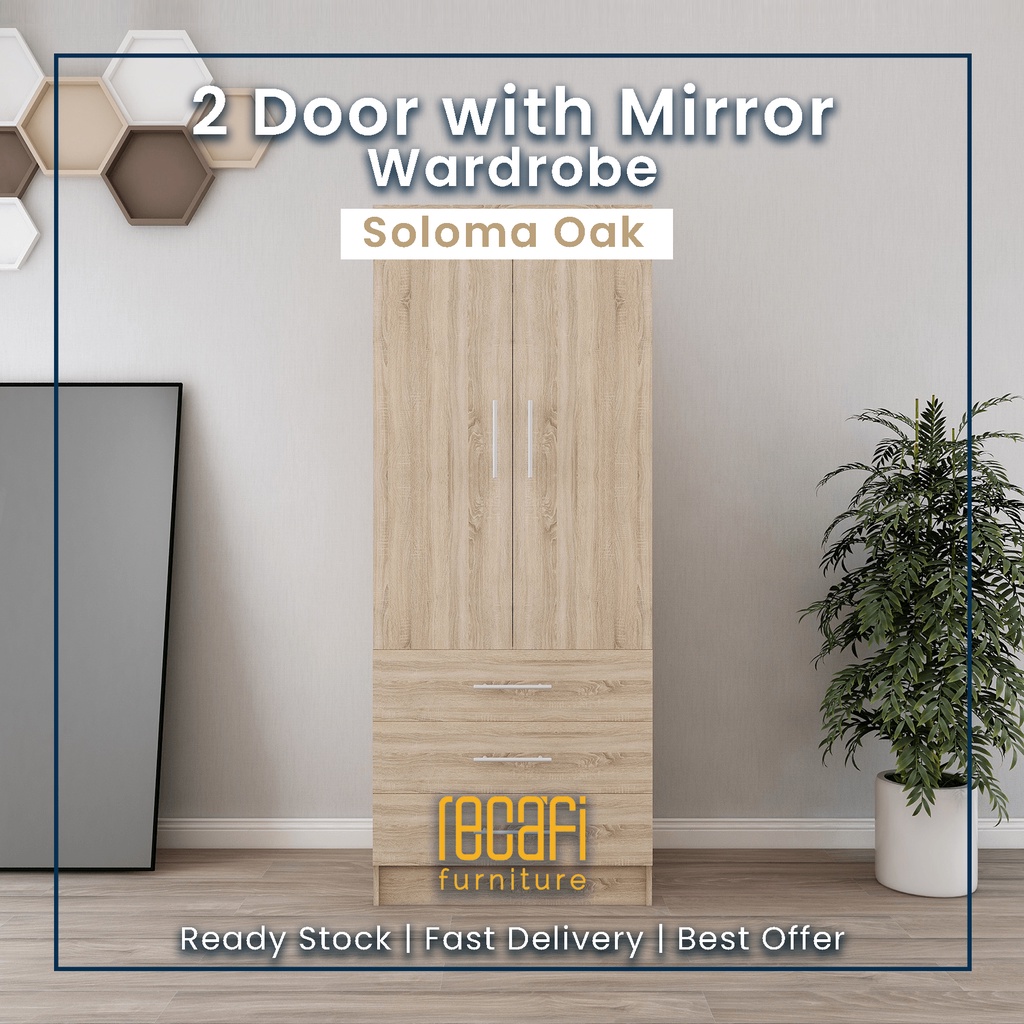 Recafi Furniture 2 Doors Modern Wooden Wardrobe Cabinet | Almari Baju ...
