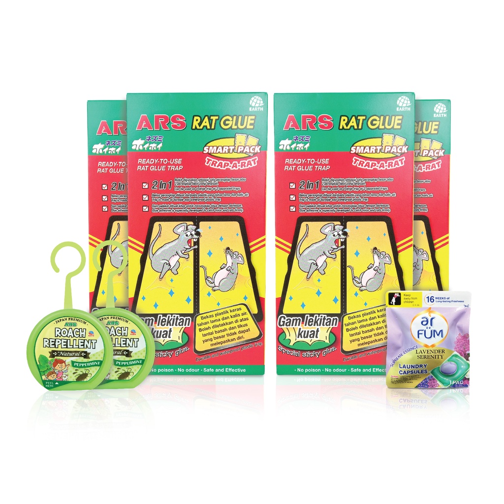 (4) ARS Rat Glue Trap Ordorless Sticky Glue + (2) Cockroach Repellent ...